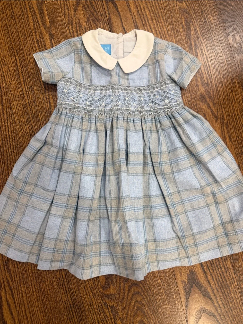 ANAVINI | Dresses | Blue Plaid Smocked Peter Pan Collar Dress By Gini ...